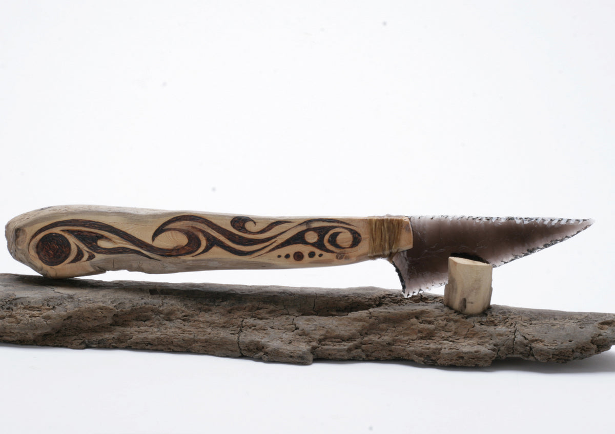 Translucent Obsidian Knife with Woodburned on Drift Wood – JJ Stone Craft