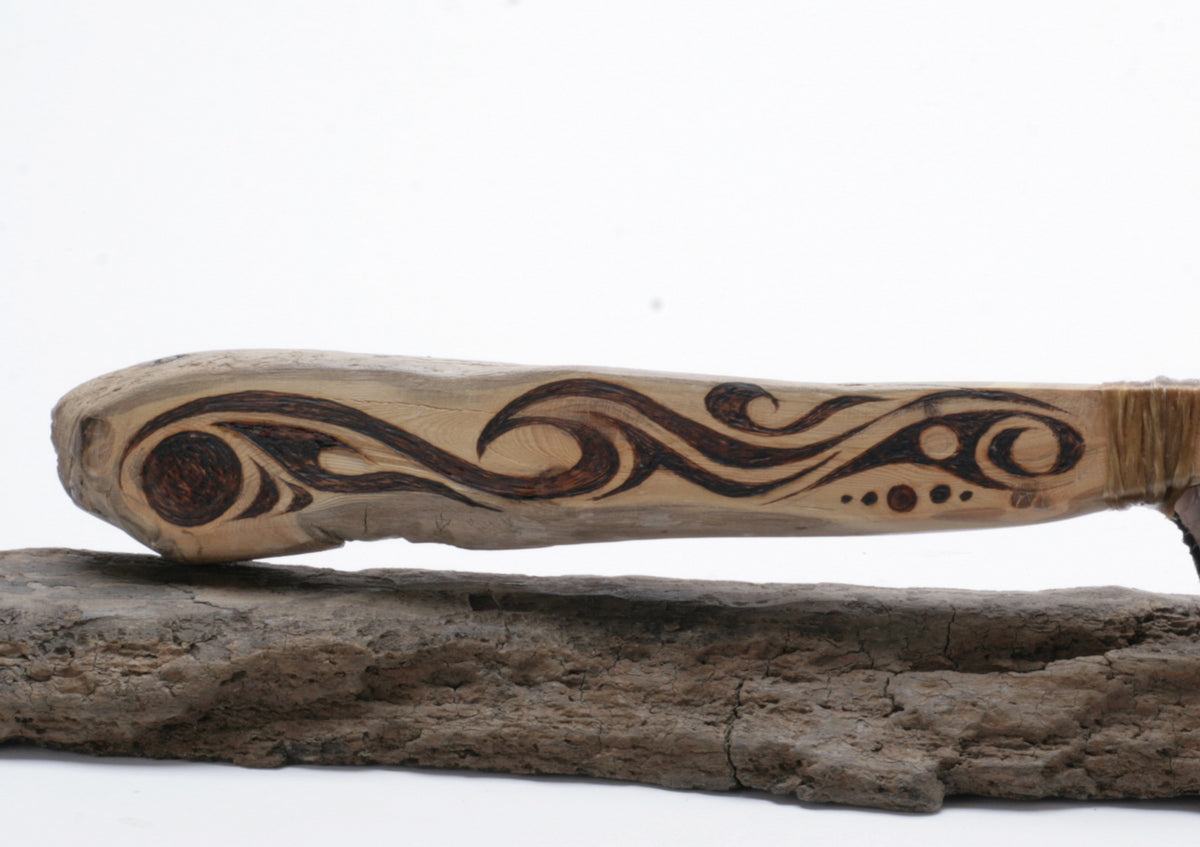 Translucent Obsidian Knife with Woodburned on Drift Wood – JJ Stone Craft